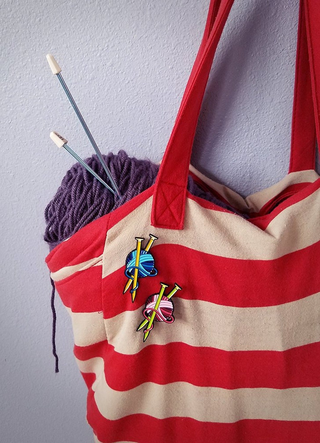 Knitting Needles and Yarn Enamel Pin - Etsy