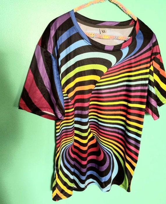 Retro Inspired Psychedelic Op Art Rainbow Striped Siz… - Gem