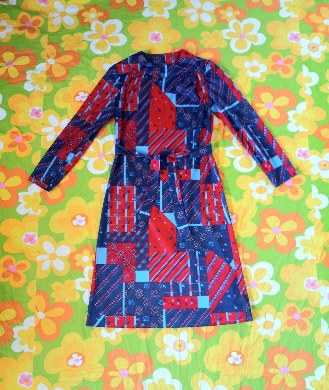 1960s 1970s Vintage Mod Hippie Psychedelic Funky Abstract Floral ...