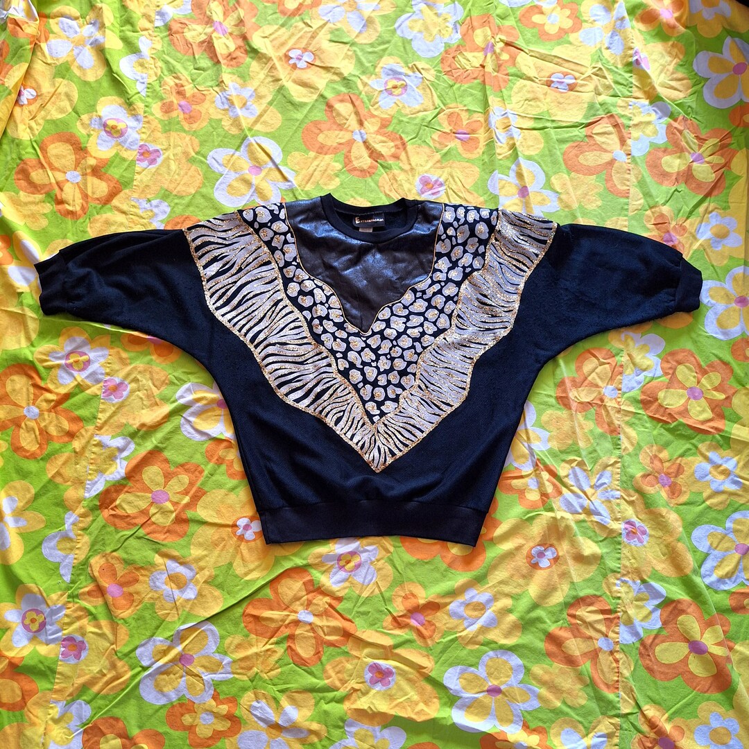 1980s 1990s Vintage Glitter Leopard Zebra Print Gaudy Kitsch New Wave ...