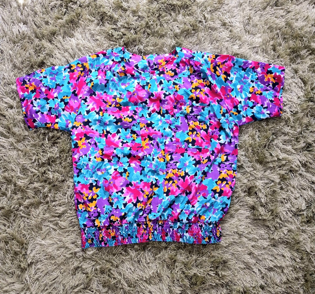 1980s 1990s Vintage Floral Abstract Watercolor Colorful Slouchy Size L ...