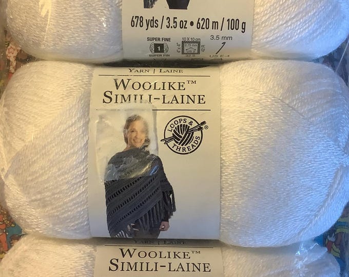 Loops & Threads Woolike Simili-laine White #7 Yarn - 3 Skeins - 3.5 Oz ...