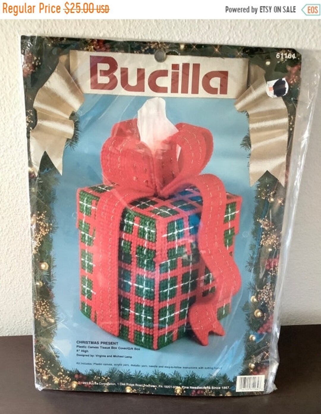 Bucilla Christmas Present - Tissue Box Cover - 8" High - Plastic Canvas ...