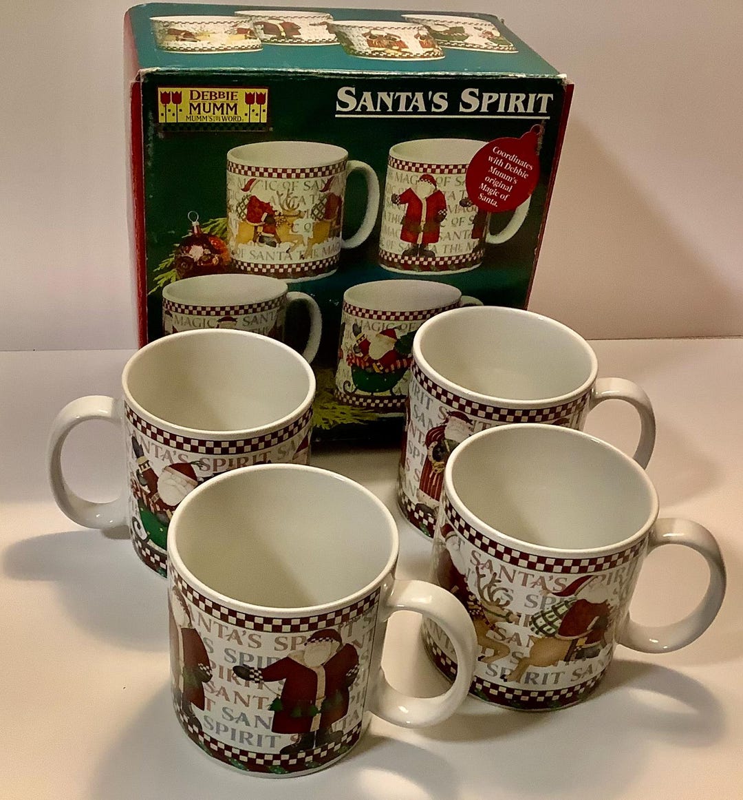 Santa's Spirit - Sakura Oneida - Debbie Mumm - Set/4 Stoneware Mugs ...