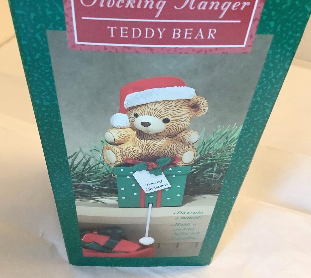 Vintage 1988 - Hallmark Christmas STOCKING HANGER - Teddy Bear Sitting ...