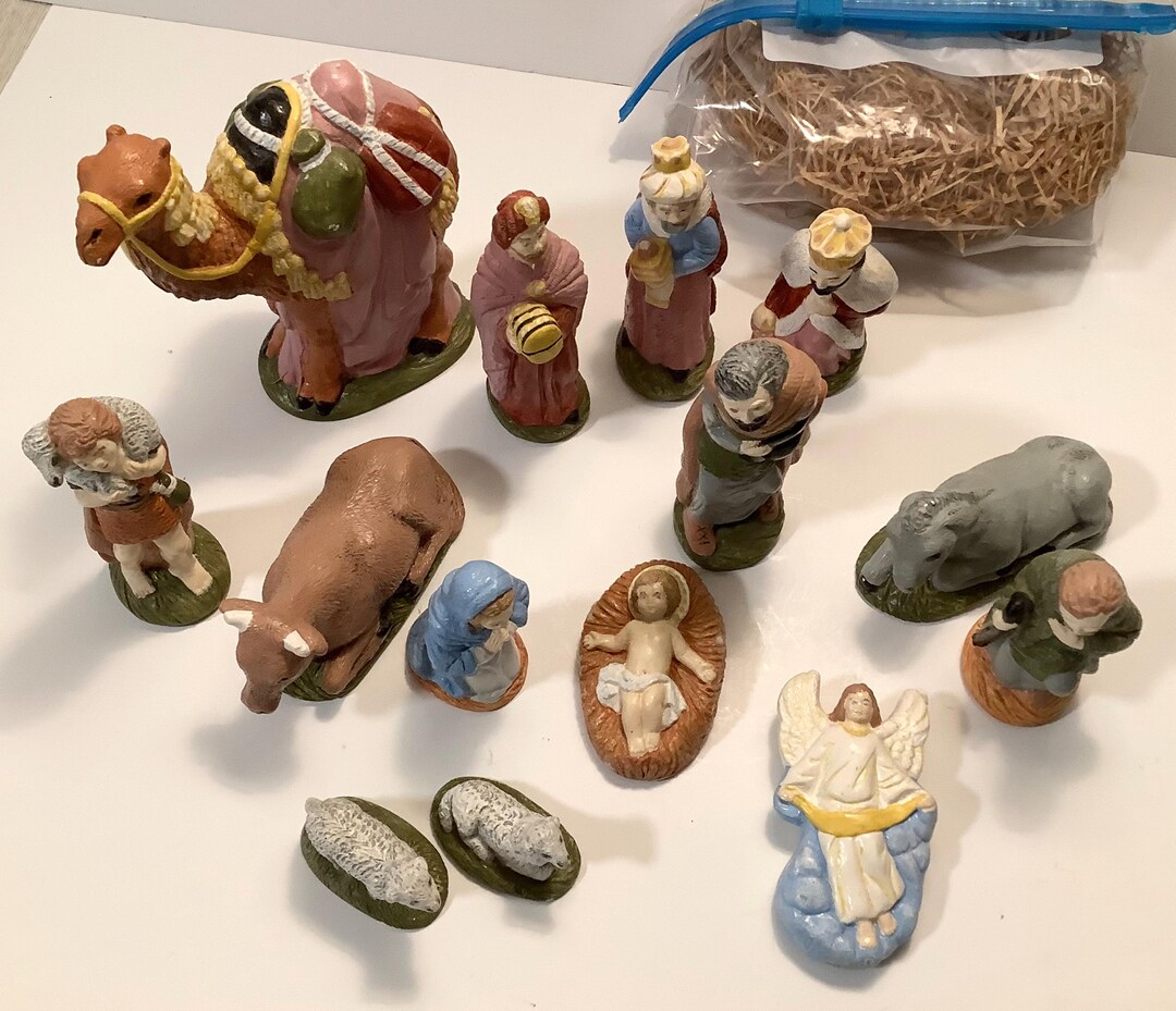 Vintage Wee Crafts 14 Piece Nativity Set - Hand Painted - Completed ...