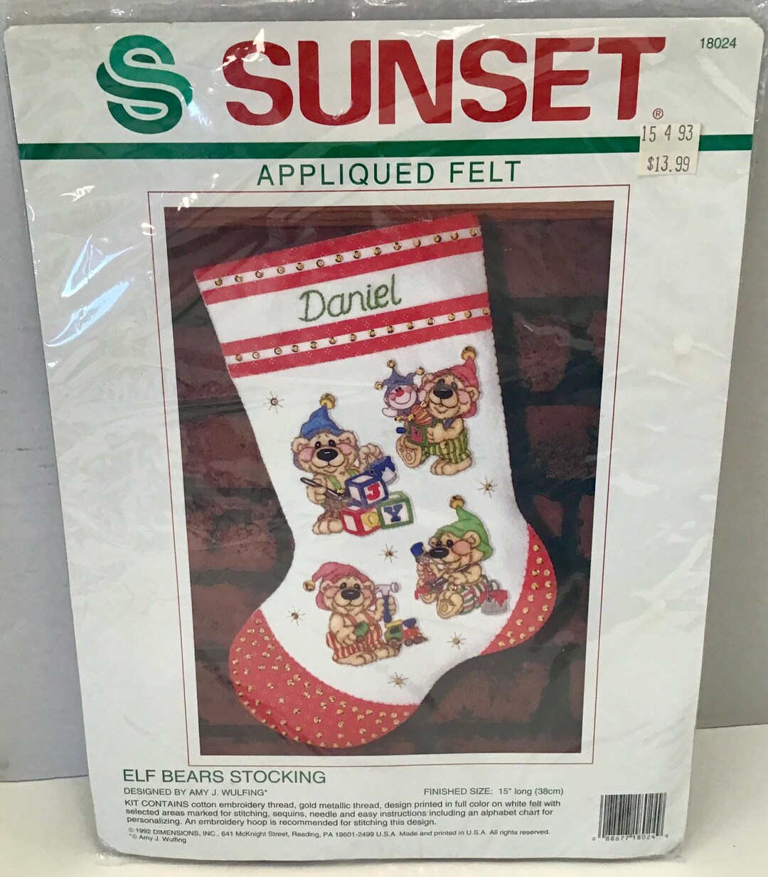 Dimensions Sunset - Elf Bears Stocking - Appliqued Felt Christmas ...