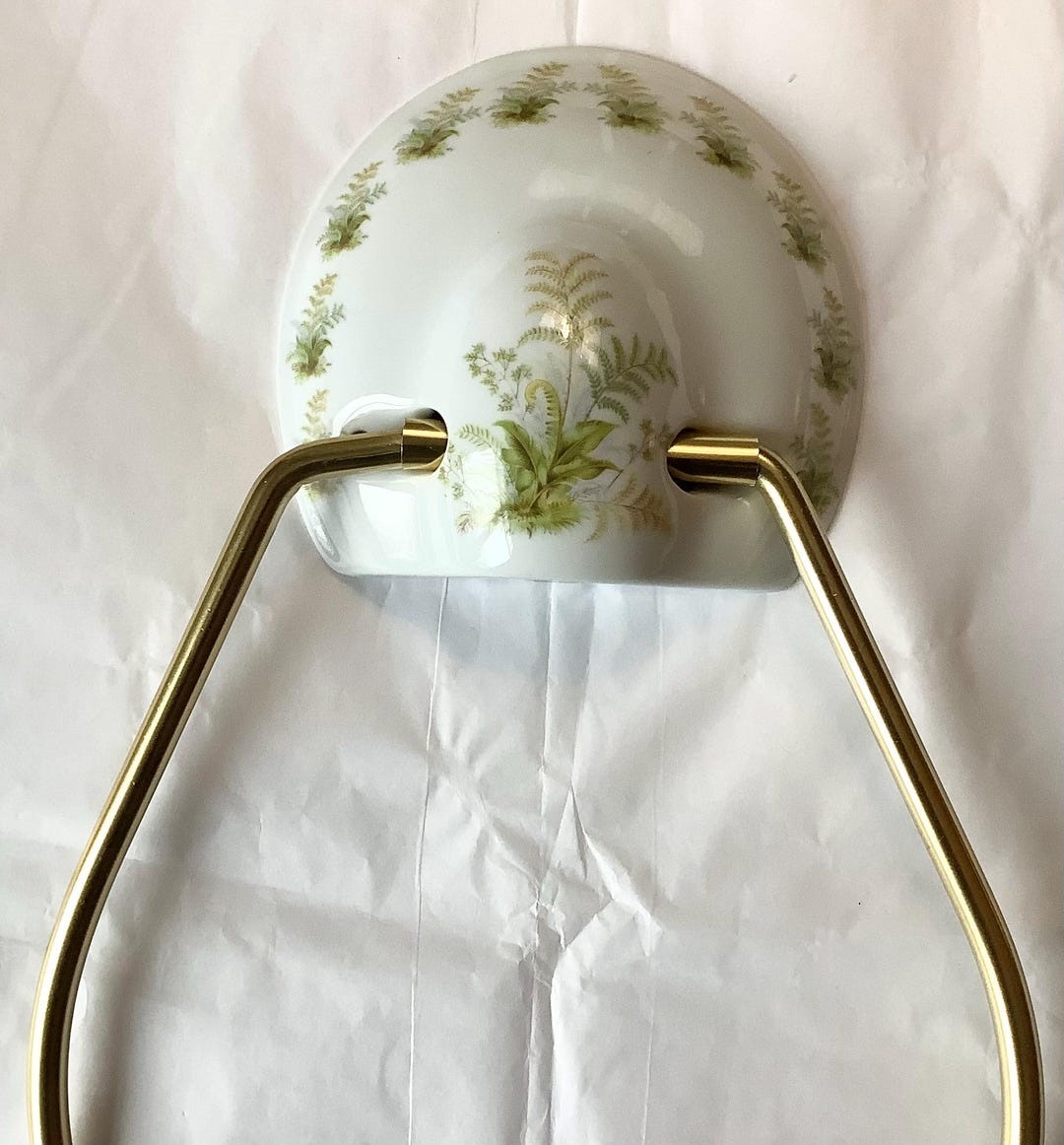 Vintage Porcelain & Brass Towel Ring White W/ferns and Greenery Royal ...