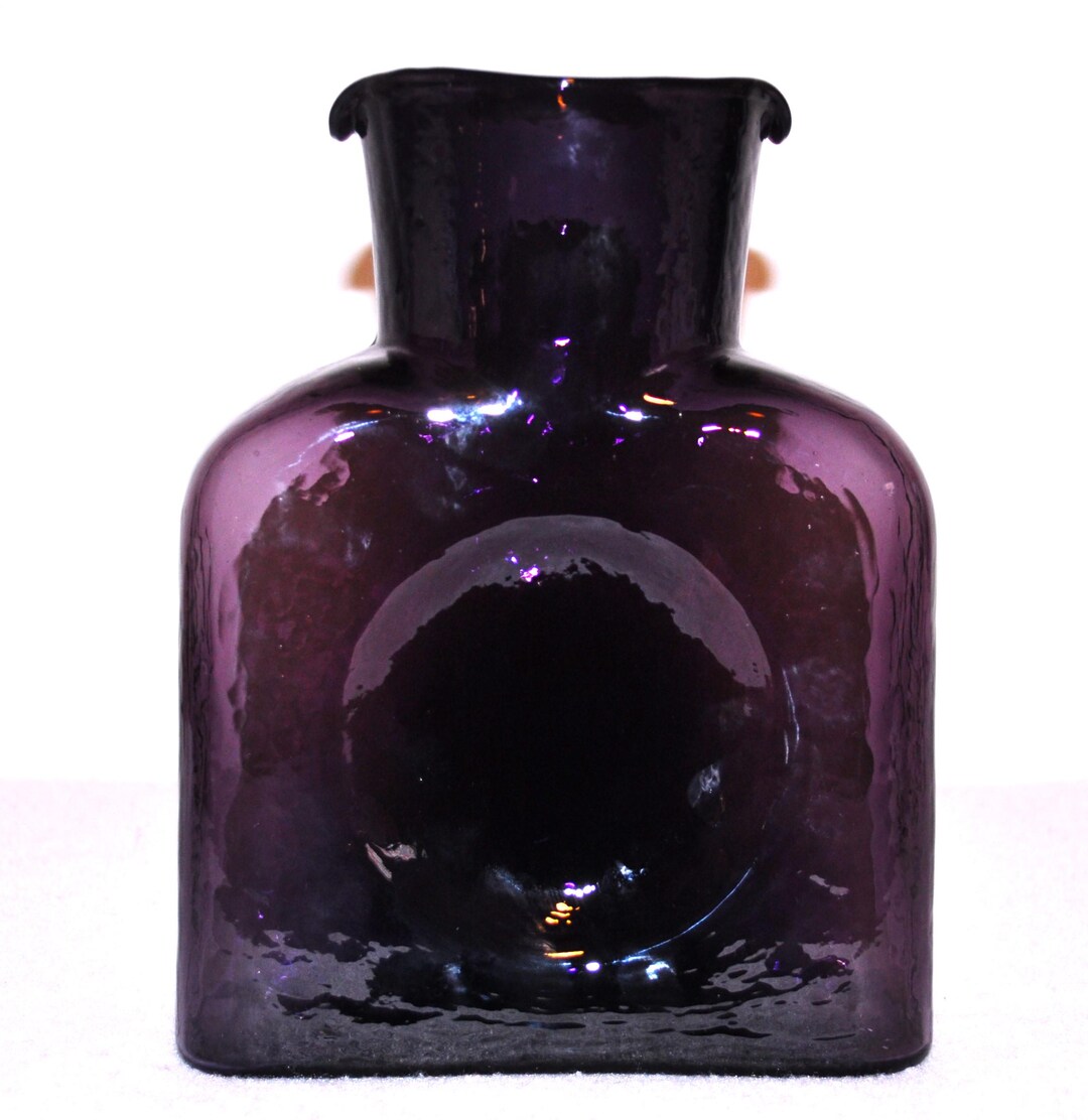 Vintage Blenko Glass Double Spout Water Bottle Pitcher Carafe Dark Purple Amethyst 8 - Etsy