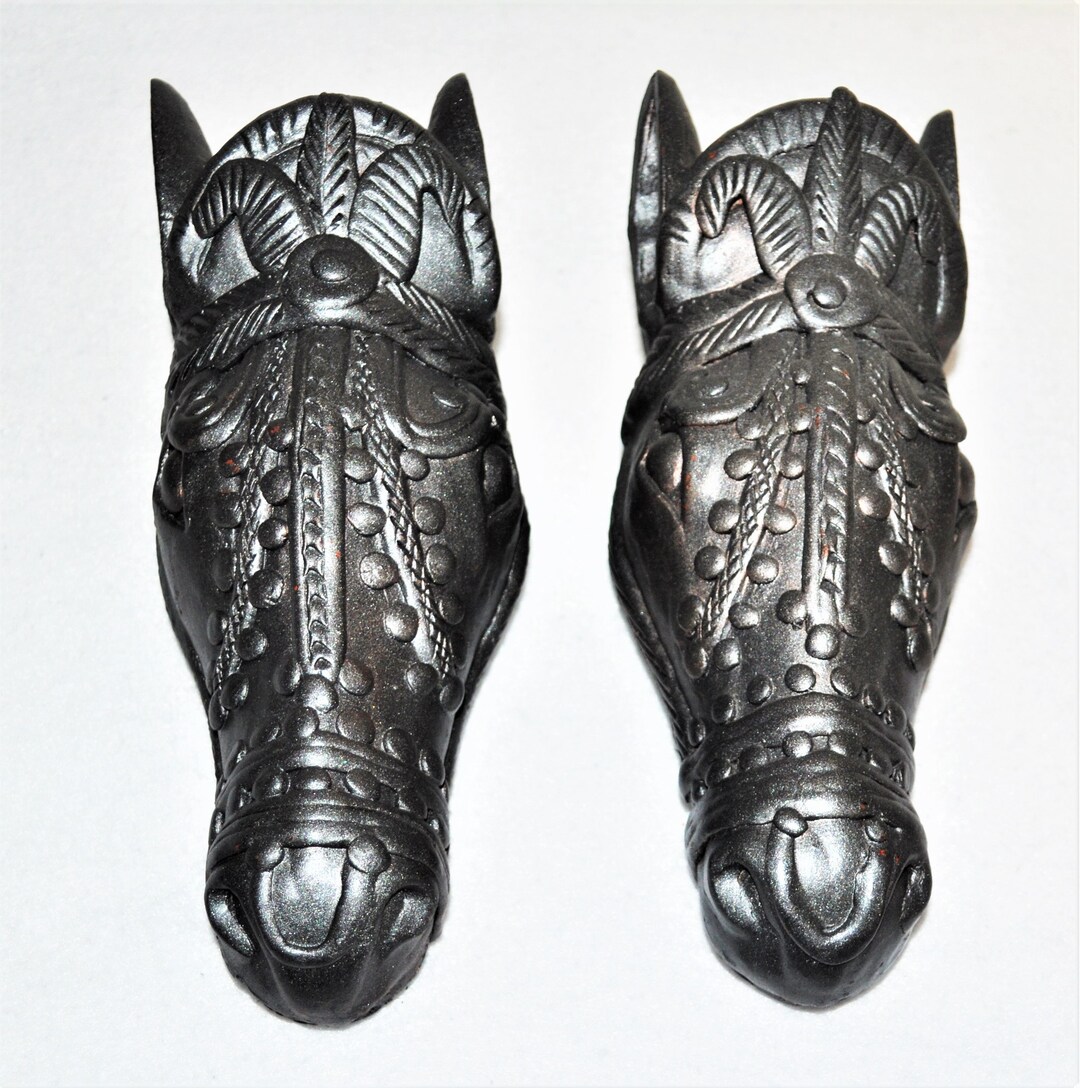 2 Vintage MCM Red Clay Studio Pottery Raku Horse Head Wall Pocket Vases ...