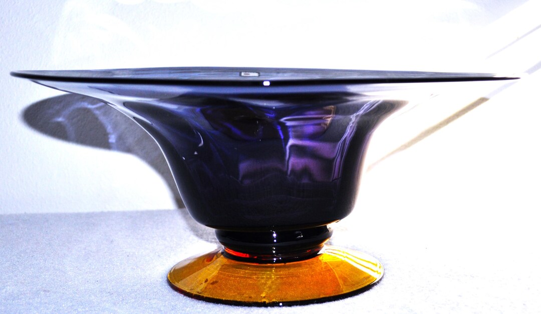 Stunning Blenko Amber, Purple, Blue Studio Glass Handmade Bowl 14.5" - Etsy