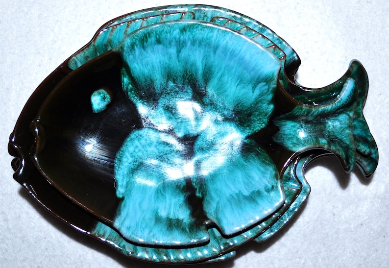 5 Blue Mountain Pottery BMP Drip Glaze Graduating Fish Dish Plate ...