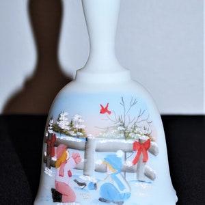 Vintage Fenton Satin Glass "christmas Fantasy" Bell Hand Painted 1987 6 ...
