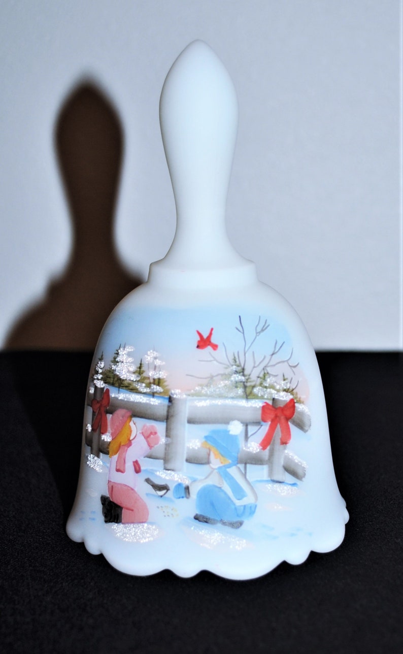 Vintage Fenton Satin Glass "christmas Fantasy" Bell Hand Painted 1987 6 ...