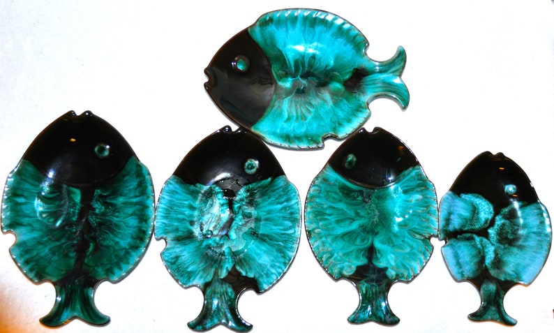 5 Blue Mountain Pottery BMP Drip Glaze Graduating Fish Dish Plate ...