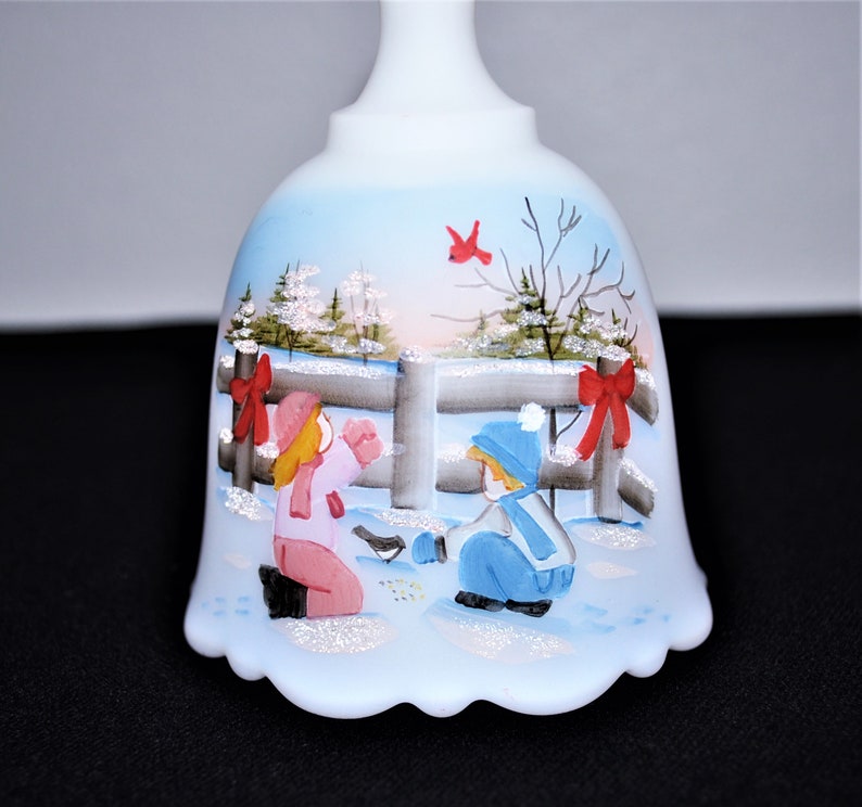 Vintage Fenton Satin Glass "christmas Fantasy" Bell Hand Painted 1987 6 ...