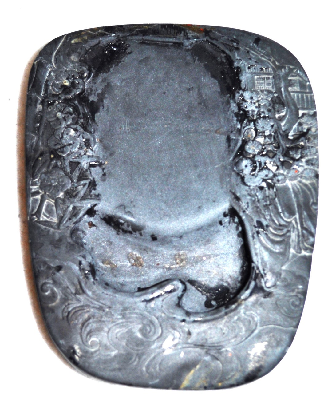 Antique Japanese Ink Well Inkstone Cherry Blossoms Abstract Design 4 X ...