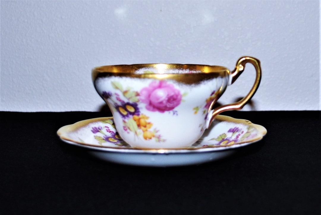 Vintage EB Foley Heavy Gold Rims Floral Roses Bouquet Flared Tea Cup ...