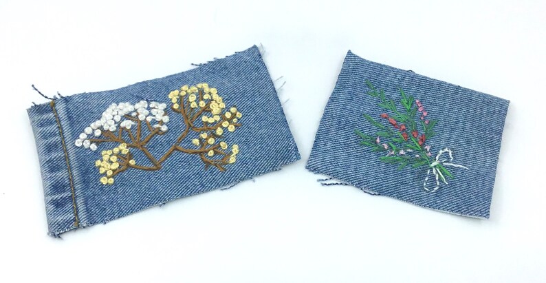 Denim Patches-pair-upcycled-hand Embroidered. Made in Canada - Etsy