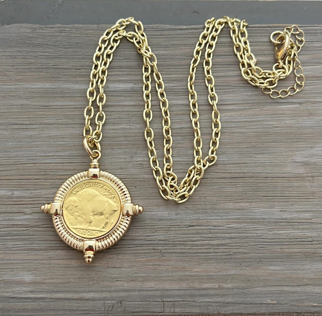 Matte Gold Buffalo Coin Necklace: Reproduction Coin Pendant - Etsy