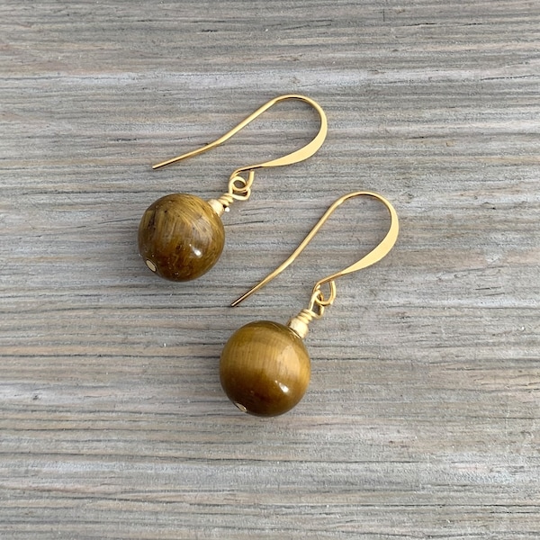 Tigers Eye Gold Hoop Earrings - Etsy