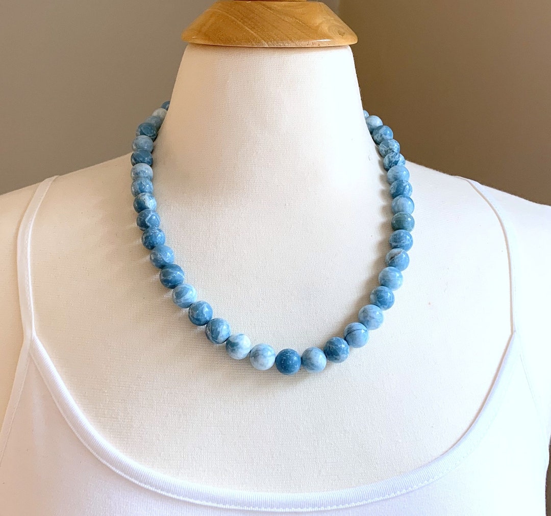 Larimar Quartz Beaded Necklace: Chunky Statement Jewelry. - Etsy