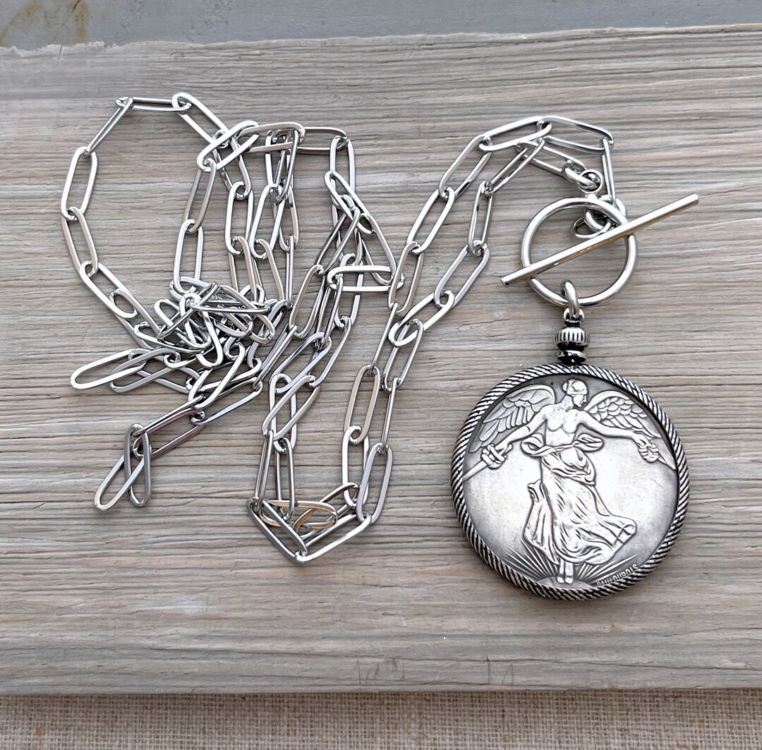French Victory Coin Necklace: Pewter Silver Replica, Toggle Clasp - Etsy