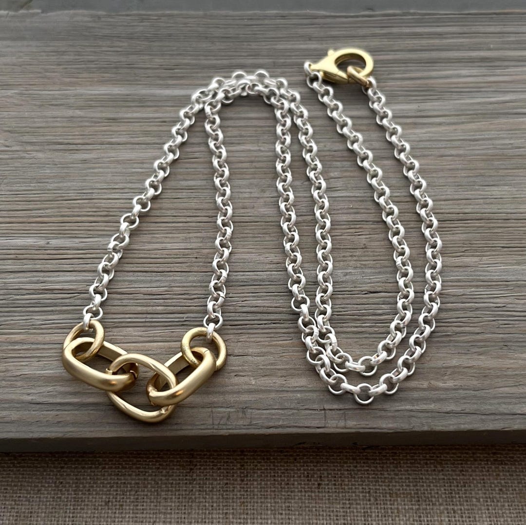 Mixed Metal Link Necklace: Matte Gold & Silver Chain - Etsy