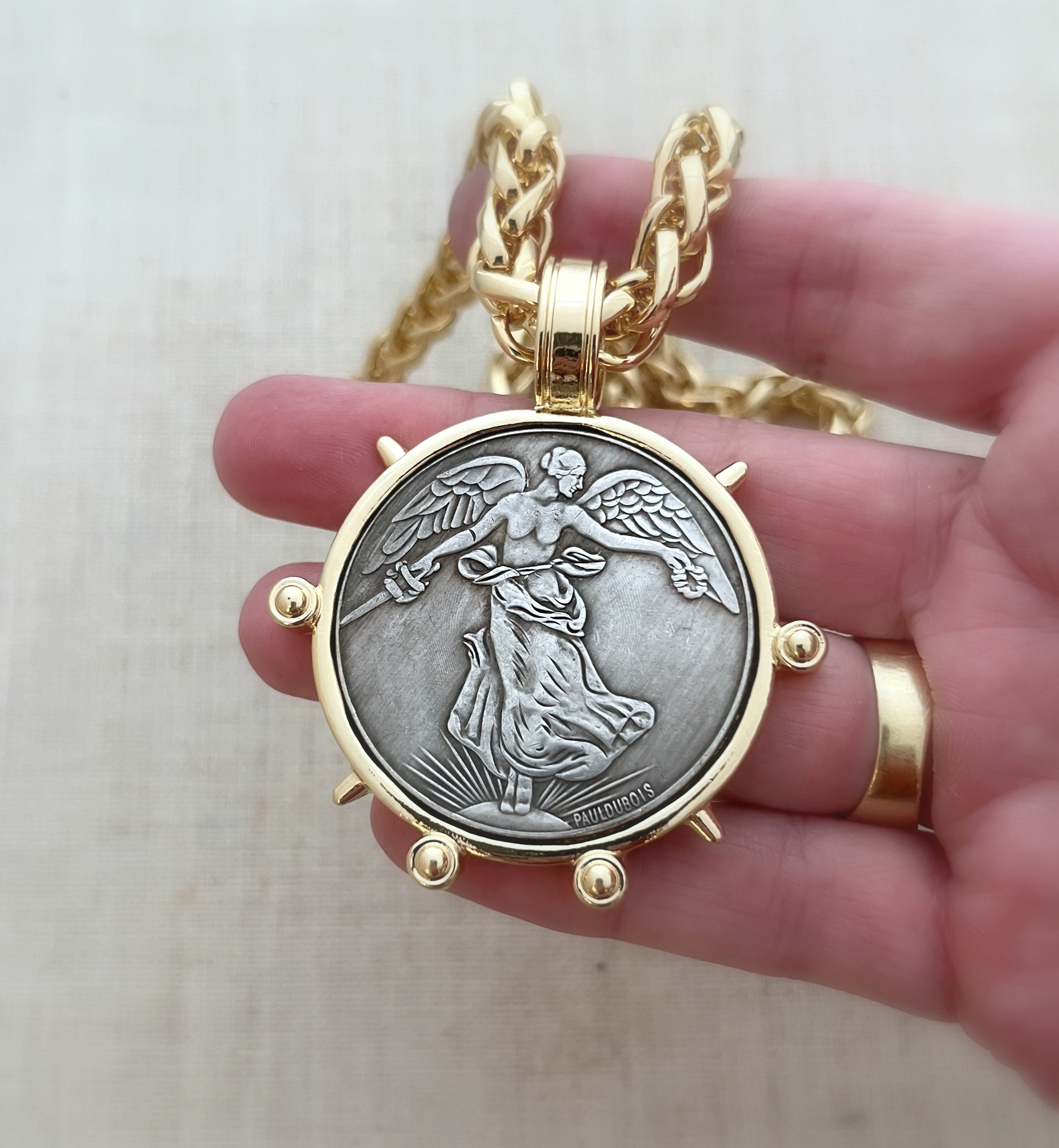French Victory Coin Necklace: Chunky Gold Medallion Pendant - Etsy