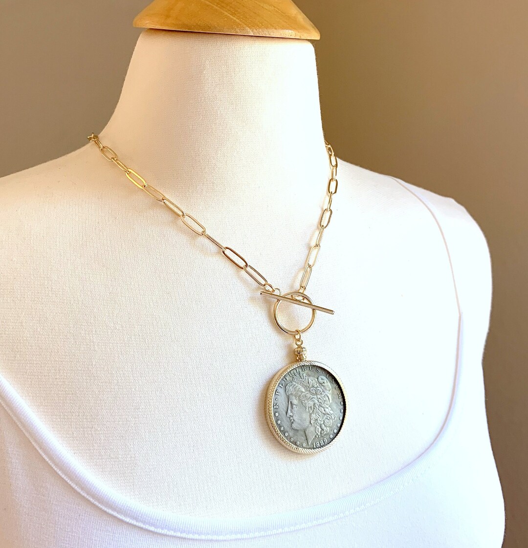 Reproduction Silver Dollar Coin Necklace - Gold Toggle Chain - Etsy
