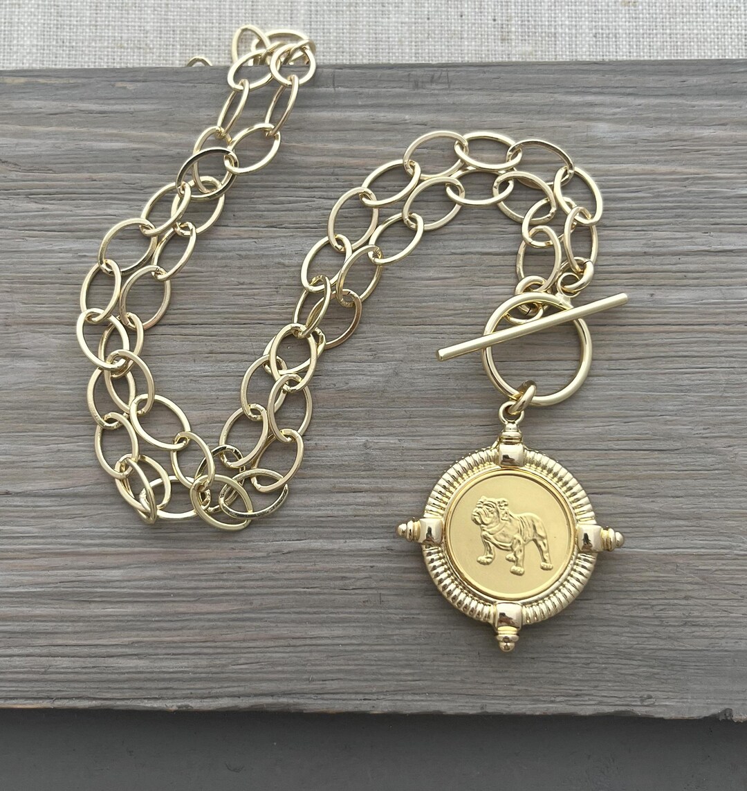 Gold Bulldog Medallion Necklace: Chunky Coin Pendant - Etsy