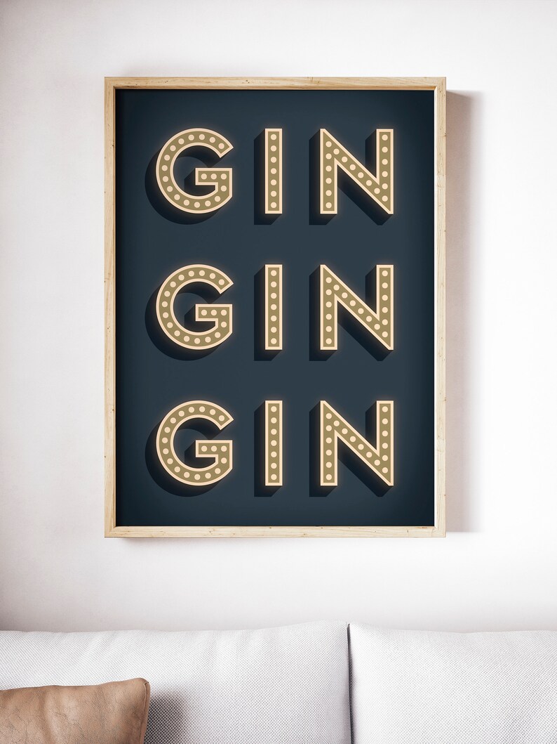 Gin Typography Wall Art // Gin Gin Gin Print // Gin | Etsy