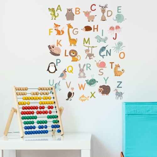 Wall Animal Alphabet Sticker Kids Educational Colorful Wall - Etsy
