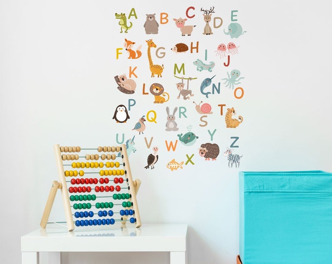 Alphabet Wall Decal, Animals Alphabet Wall Sticker, Letters Wall Decal ...