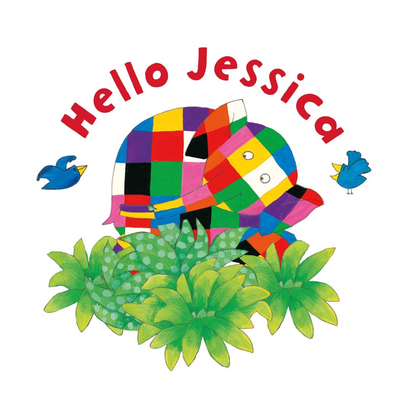 Personalised Hello Elmer Wall Sticker, Elmer the Patchwork Elephant ...