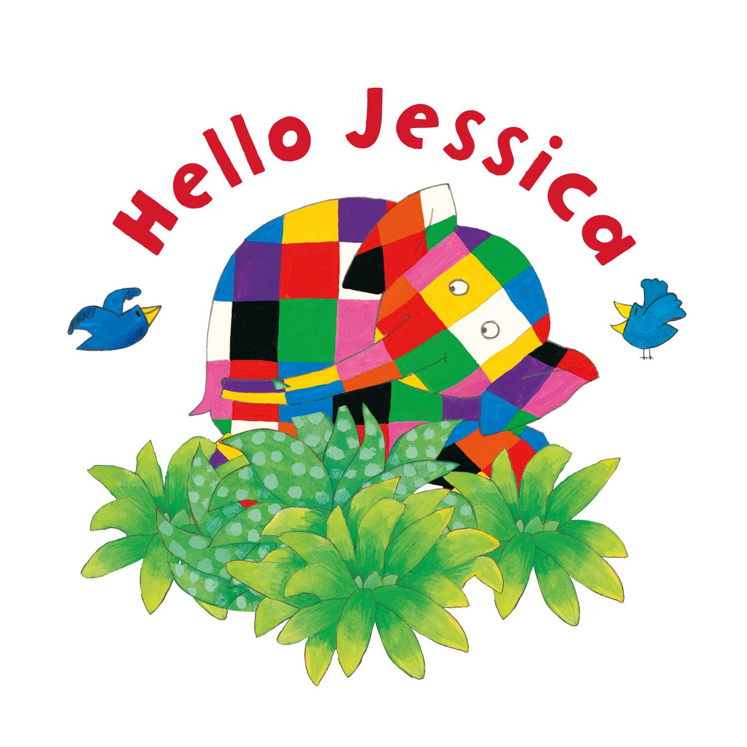 Personalised Hello Elmer Wall Sticker, Elmer the Patchwork Elephant ...