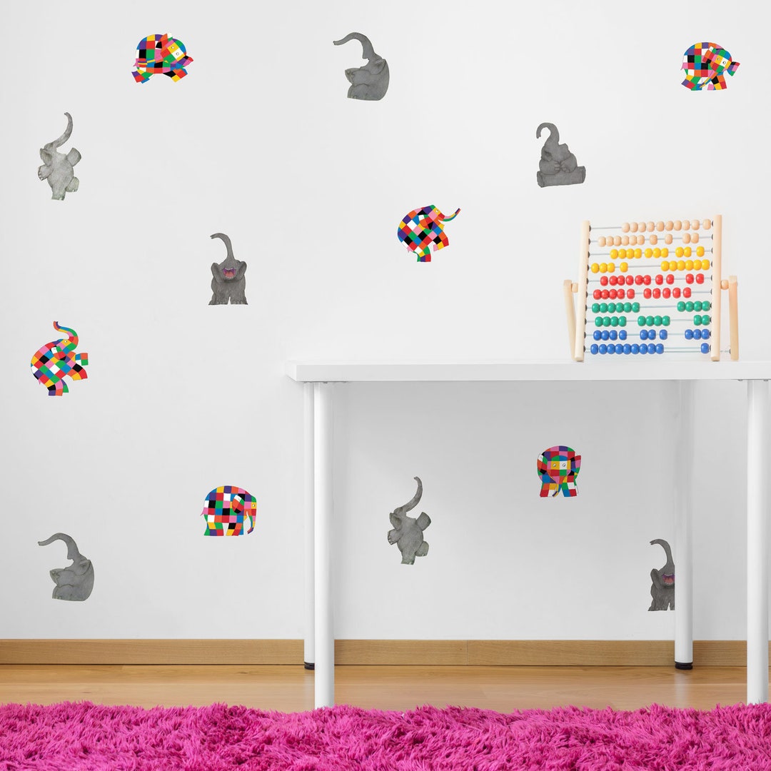 Elmer and Elephants Stickaround Wall Sticker Pack, Elmer the Patchwork ...