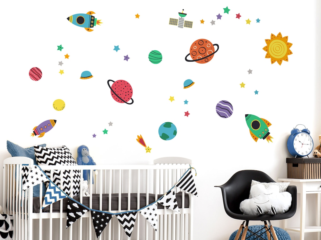 Colourful Space Wall Sticker Pack, Space Wall Stickers, Rocket Wall ...