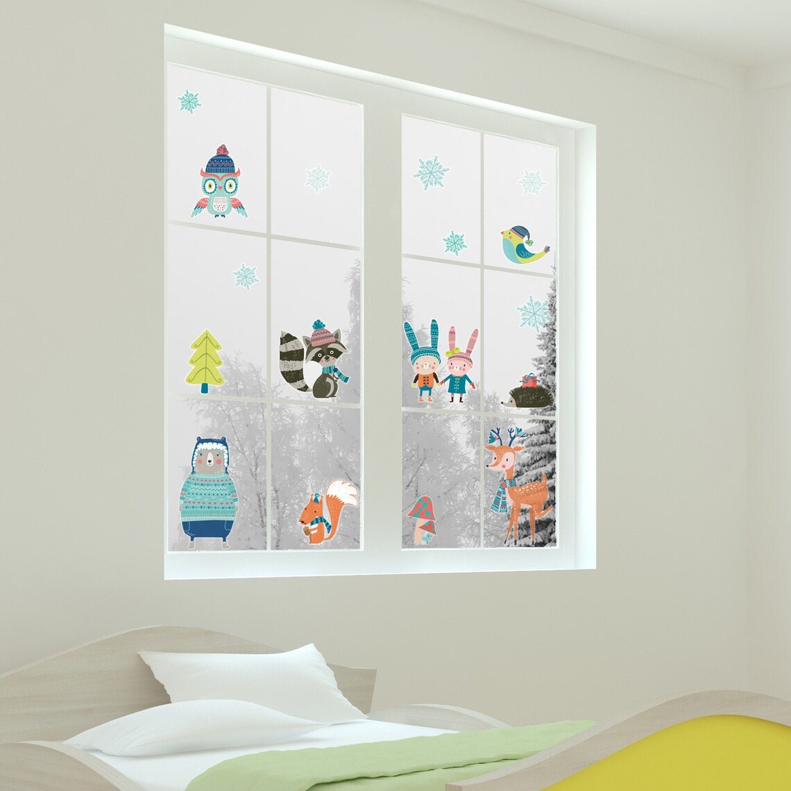 Winter Woodland Animal Window Stickers Christmas Window | Etsy