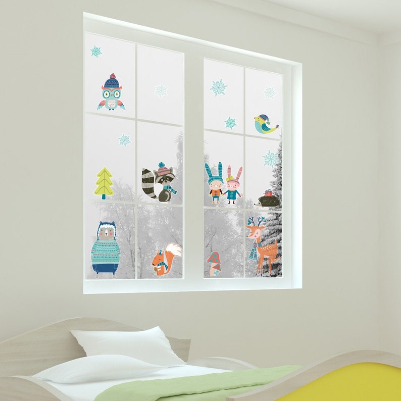 Winter Woodland Animal Window Stickers Christmas Window | Etsy UK