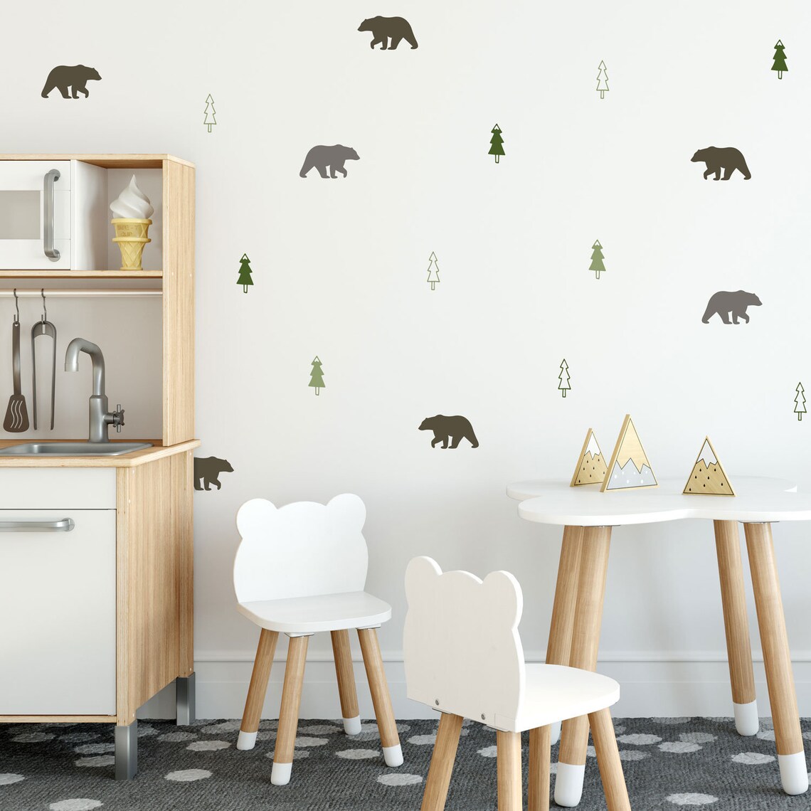 Woodland Wall Stickers – Scandi Bear and Tree Decals for Kids Room – 40 ...
