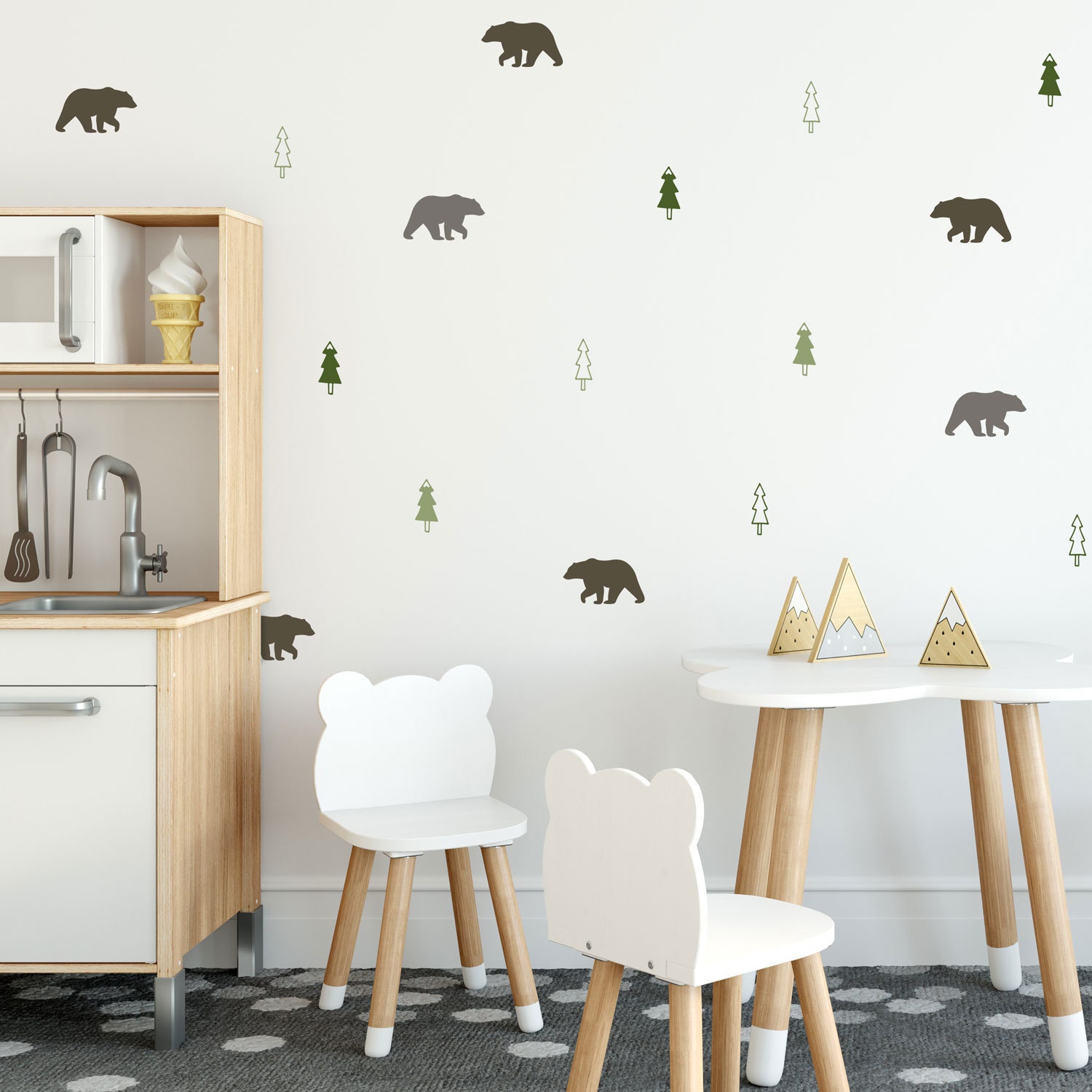 Bear Forest Wall Sticker Pack Bear Wall Decal Forest Wall - Etsy