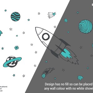 Rocket and Stars Wall Sticker Pack, Space Wall Stickers, Rocket Wall ...