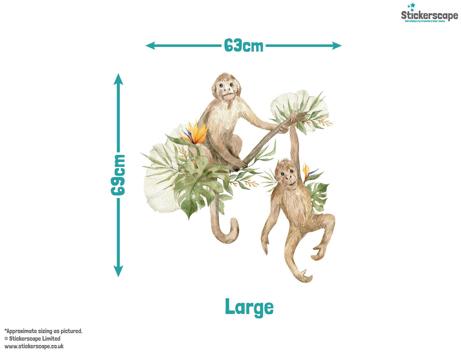 Watercolour Monkeys Wall Sticker Pack Jungle Wall Stickers - Etsy