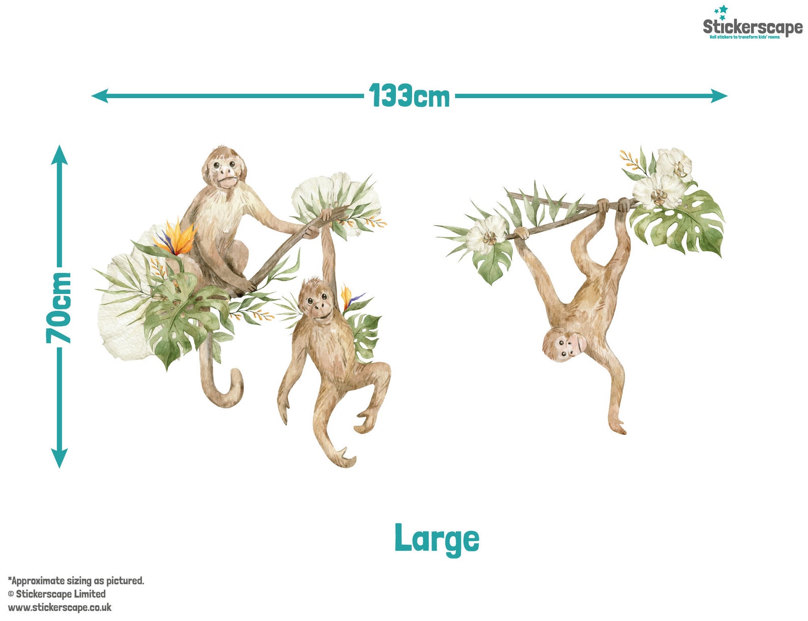 Watercolour Monkeys Wall Sticker Pack Jungle Wall Stickers - Etsy