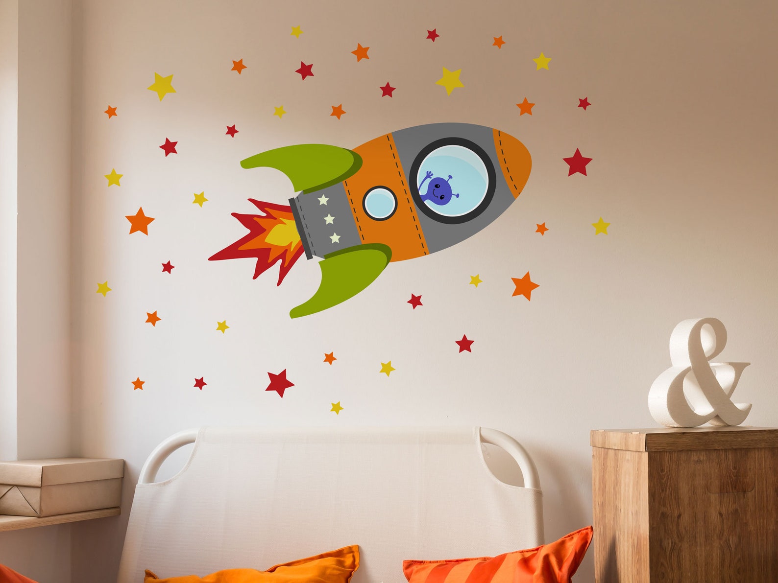Orange Flying Rocket Wall Sticker, Orange Rocket Wall Sticker, Rocket ...