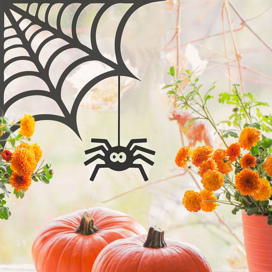 Spider and Cobweb Window Sticker, Halloween Window Stickers, Halloween ...