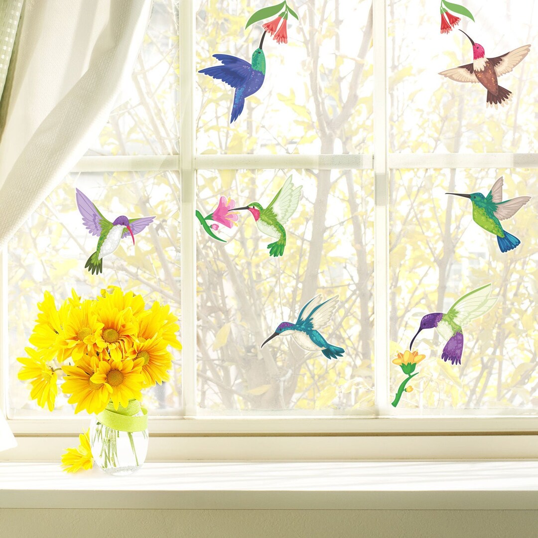 Hummingbird and Flowers Sticker Pack, Hummingbird Window Stickers ...