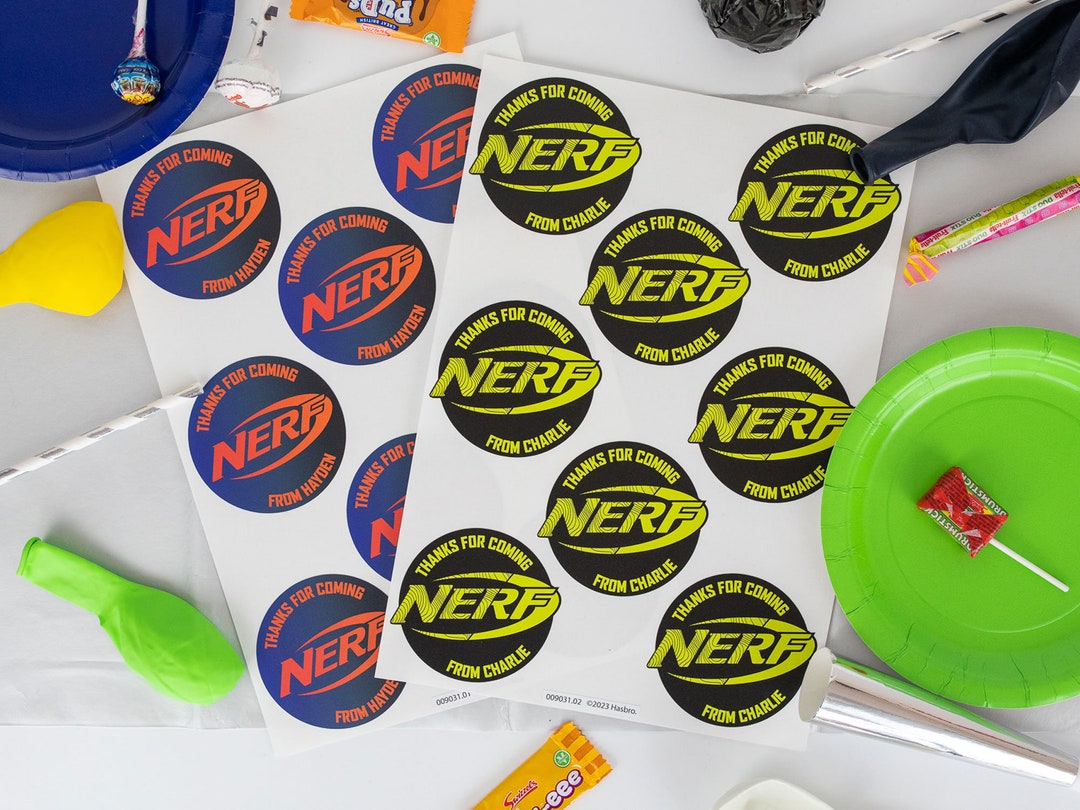 Personalised Nerf Party Label Pack, Nerf Thank You Labels, Nerf ...