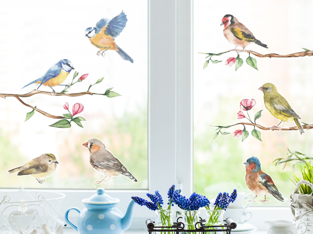 Spring Bird Window Stickers, Bird Window Decoration, Spring Window ...